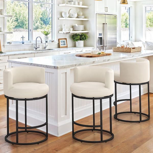 OrangeOne 34.7 in. Beige Linen Fabric Swivel Bar Stool Upholstered ...