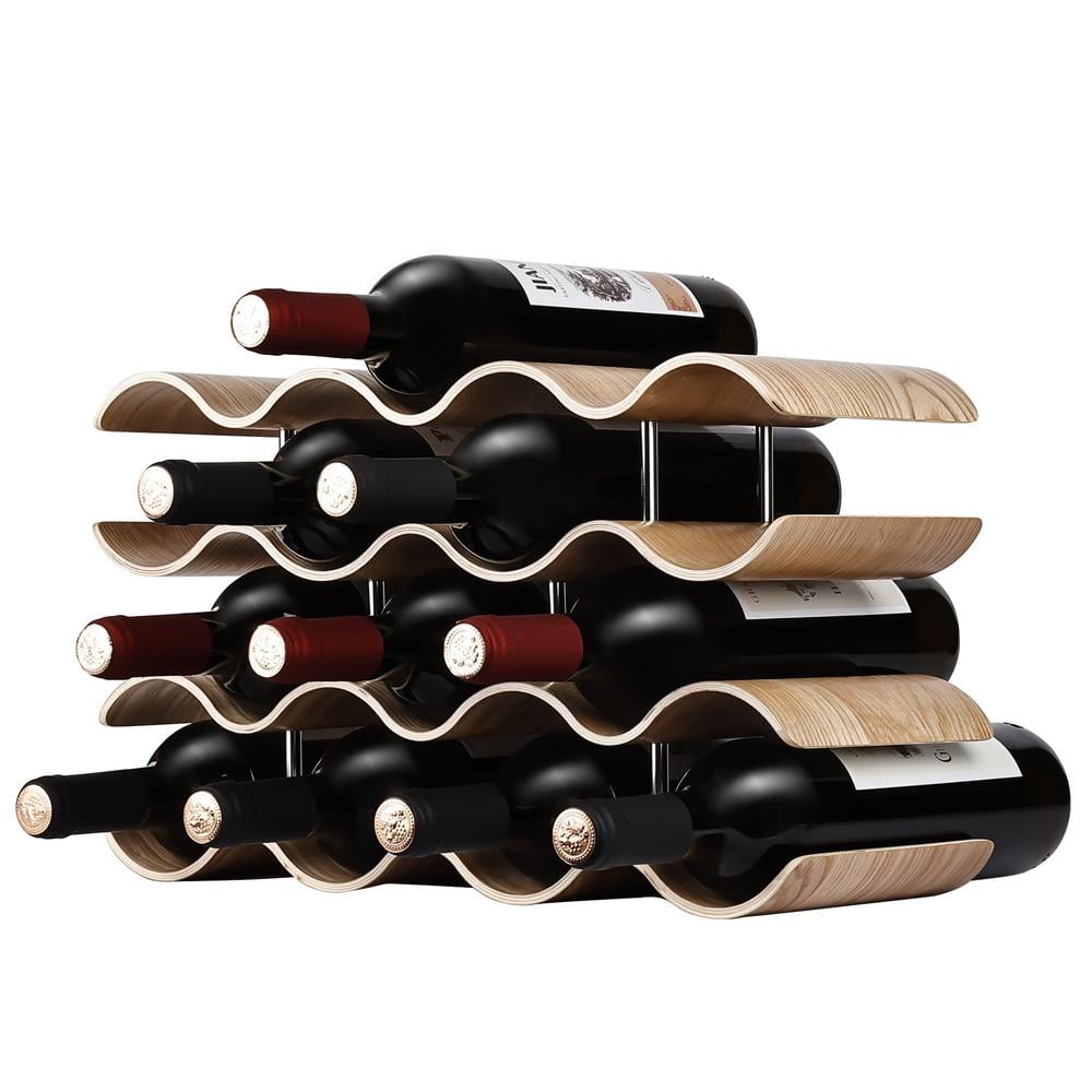 Numhew 14-Bottle Natural Countertop Wine Rack, 4-Tier Wooden Wine ...
