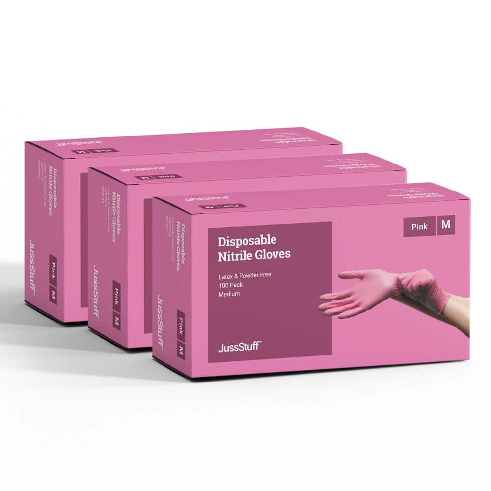 JussStuff Medium Nitrile Exam Latex Free and Powder Free Gloves in Pink ...