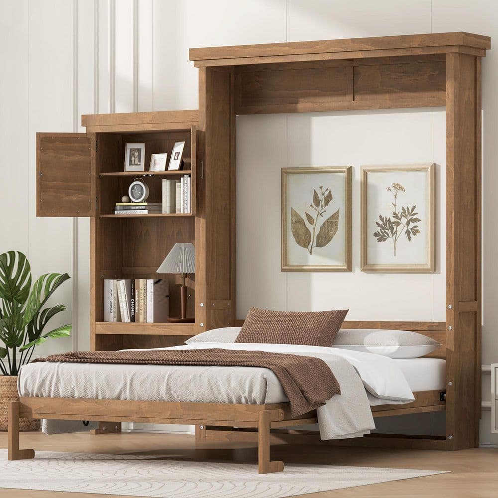Noble House Rowena Brown Wood Frame Queen Size Murphy Bed with Multiple ...