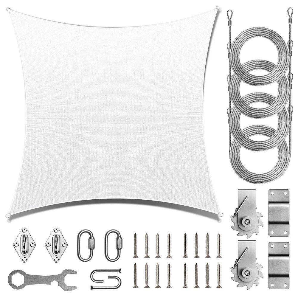 AMGO 12 ft. x 12 ft. Square Sun Shade Sail with Hardware TAWAL-White ...