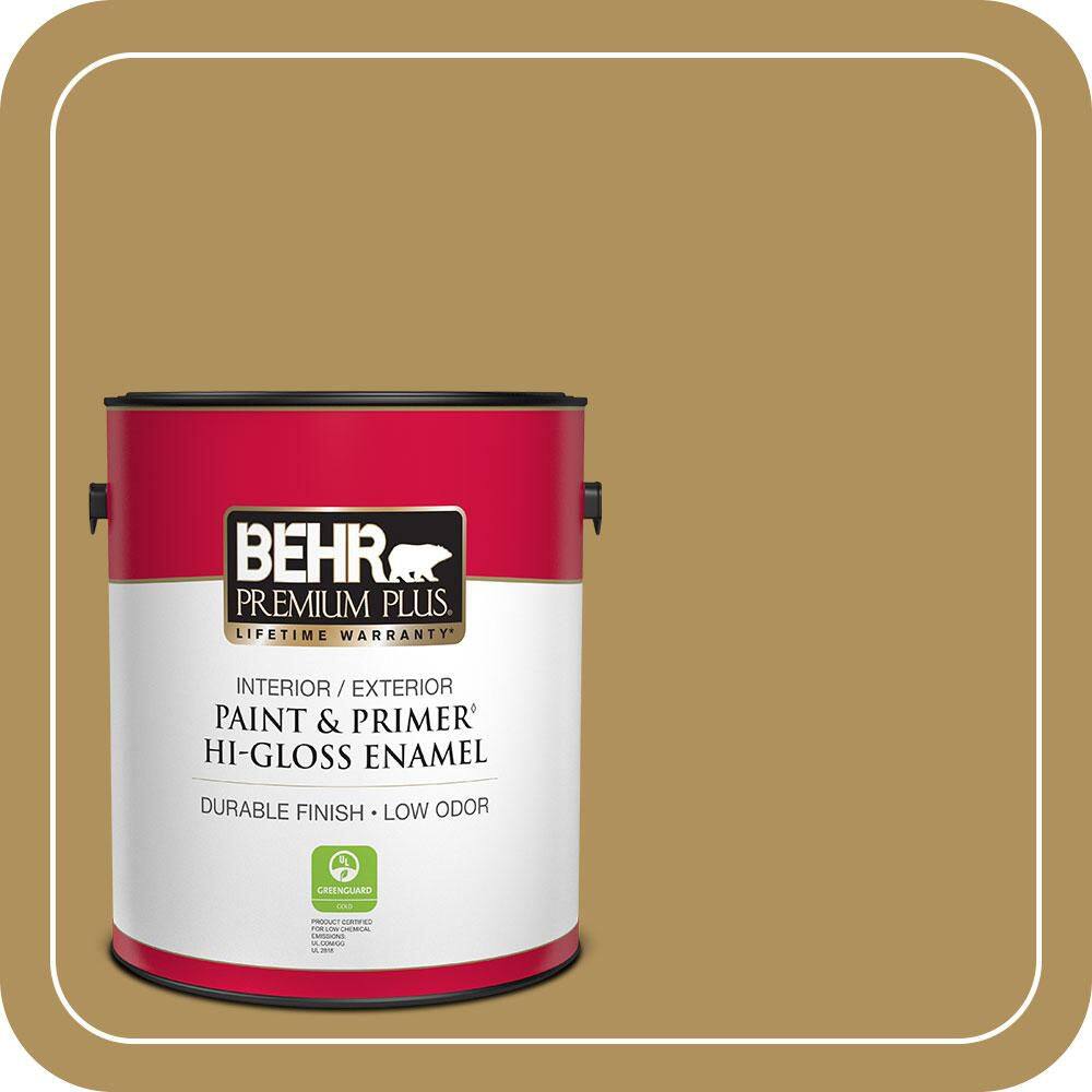 BEHR PREMIUM PLUS 1 gal. #S310-5 Brazilian Citrine Hi-Gloss Enamel ...