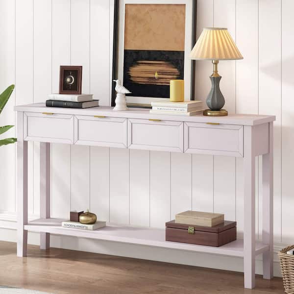 Polibi 60 in. Pink/White Rectangle Wood Console Table Entryway Table ...