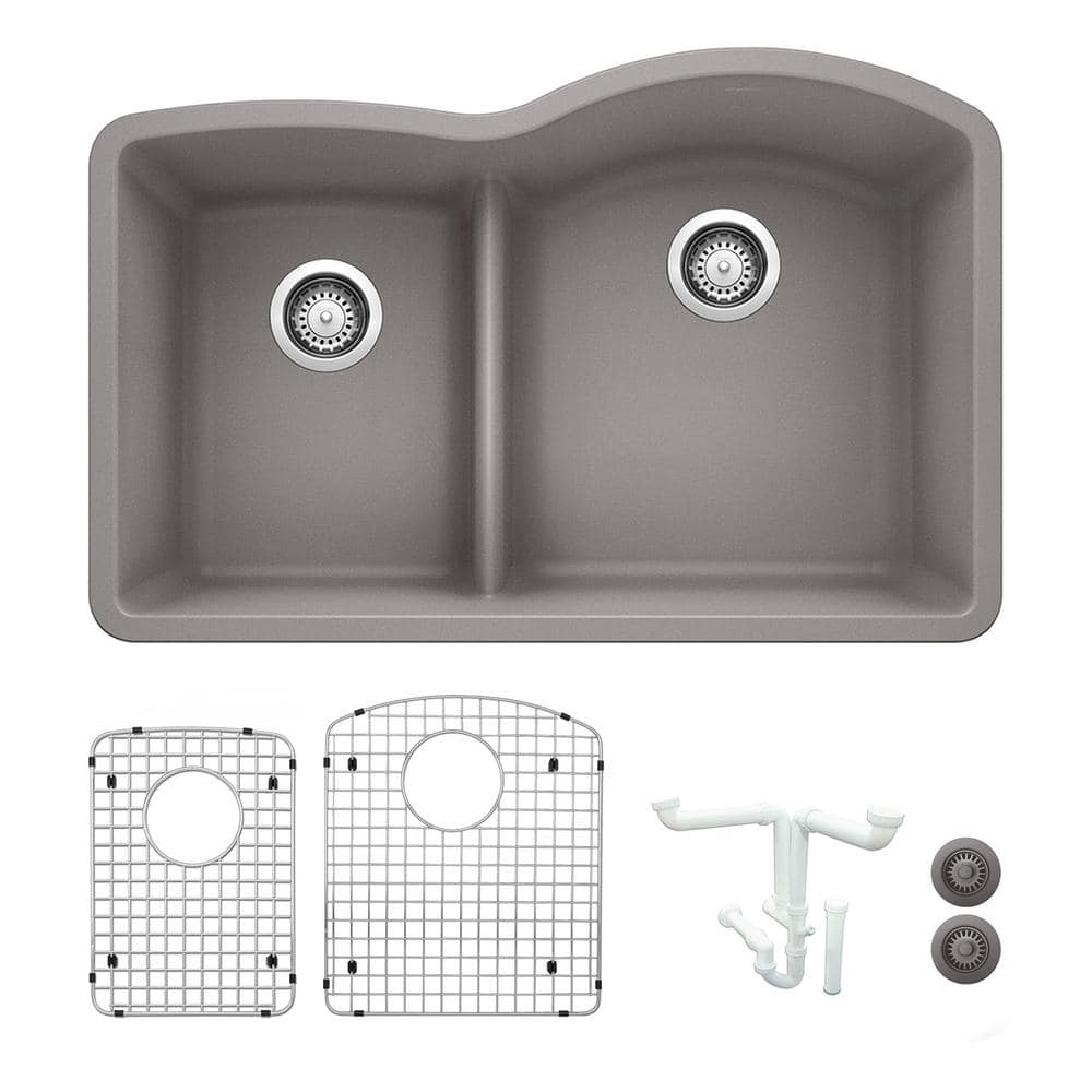 Blanco Diamond 32 in. Undermount Double Bowl Metallic Gray Granite ...