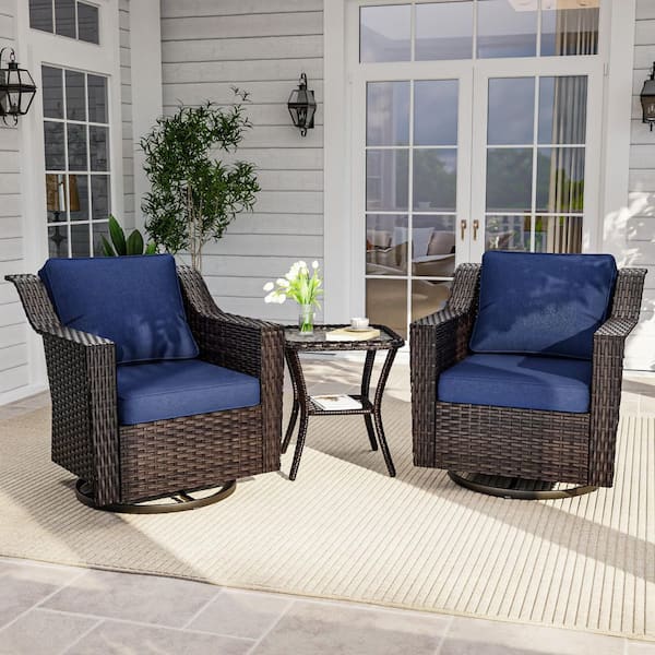 PremDwell 3-Piece Wicker Outdoor Rocking Chair Set Patio Swivel Chair ...