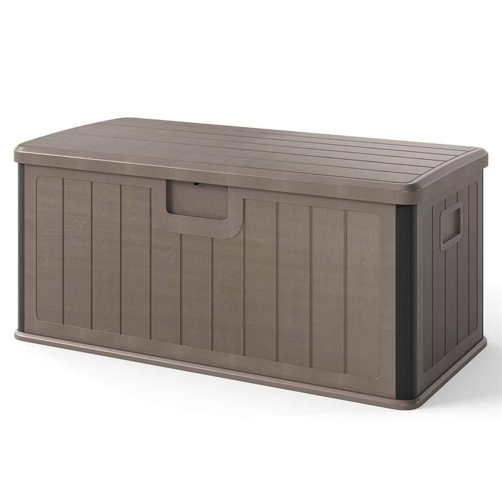 Costway 100 Gal. Brown Plastic Deck Box with Lockable Design & Gas ...