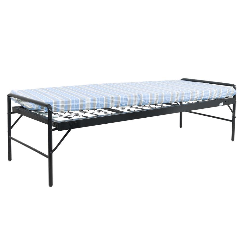 BLANTEX 30 in. x 75 in. Heavy Duty Black Steel Frame Army Bed with 4 in ...