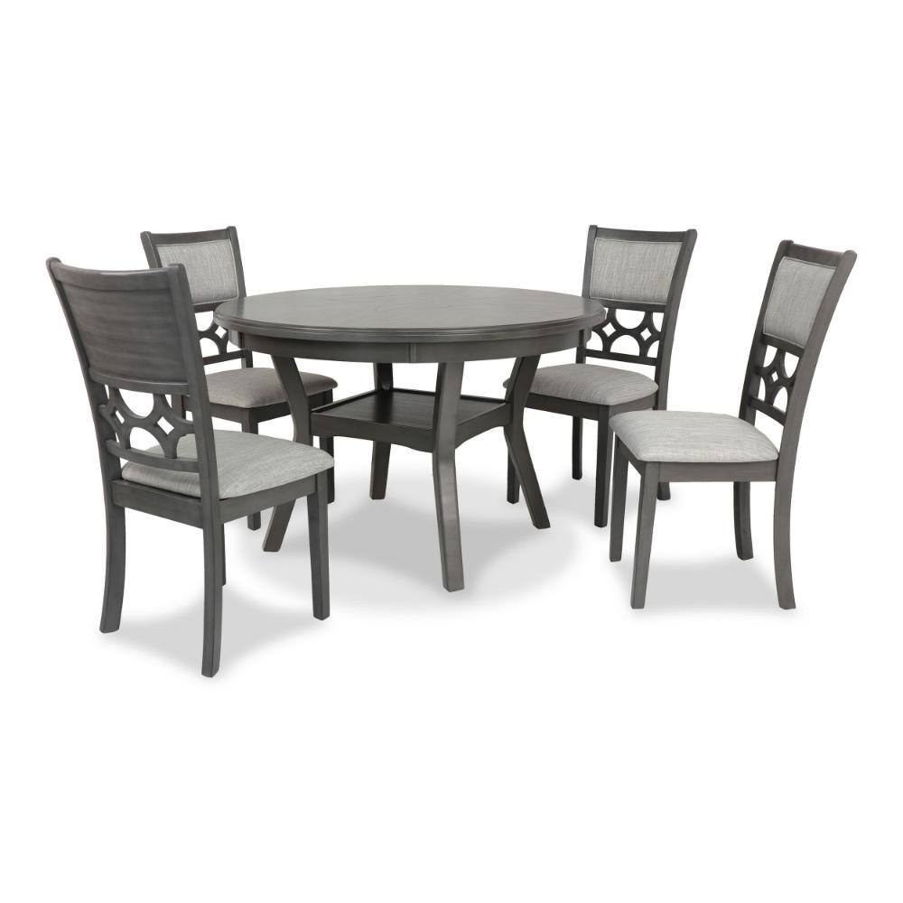 Benjara 5-Piece Round Gray and White Wood Top Dining Table and Chair ...