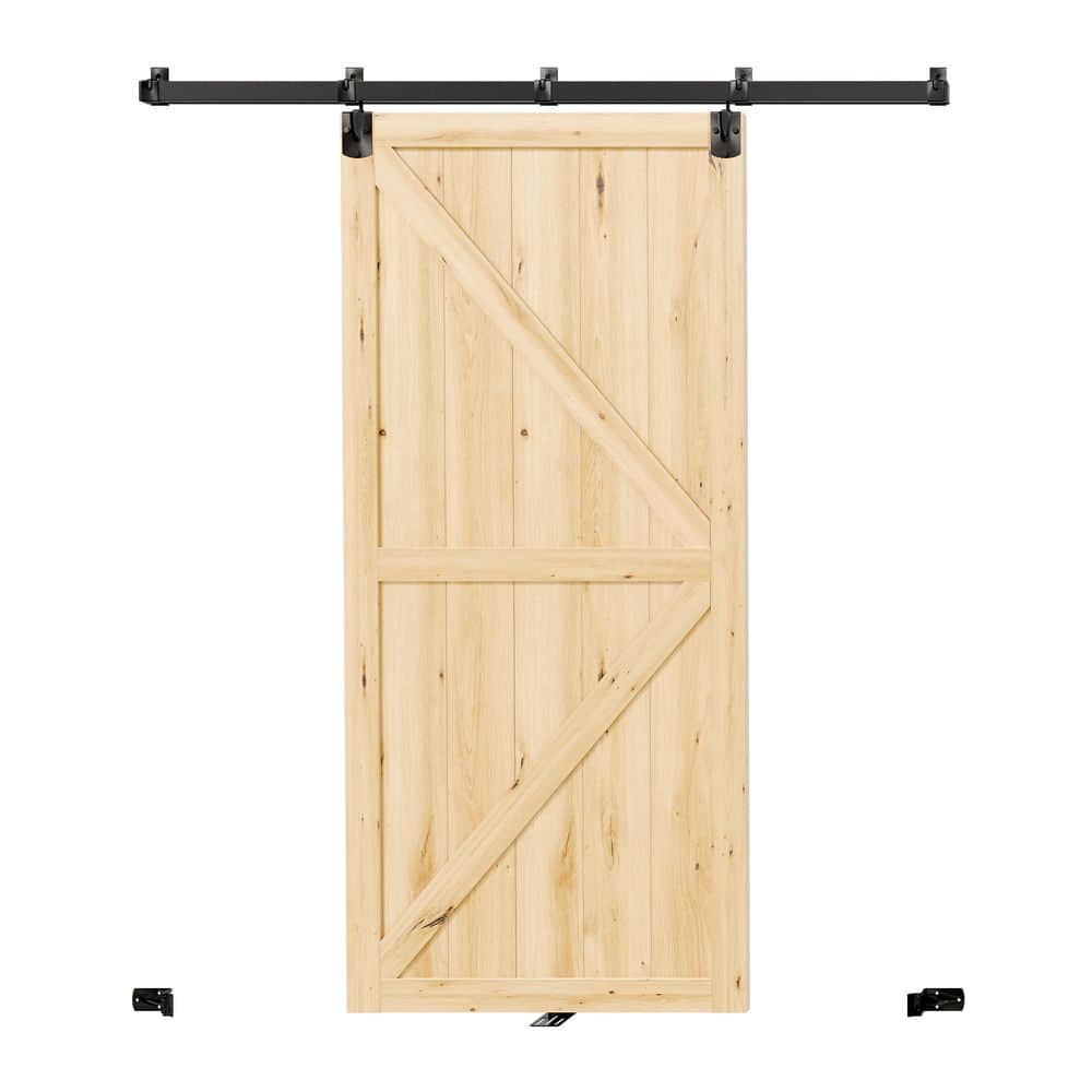 TENONER 36 in. x 84 in. K-Shaped Solid Pine Wood Light Brown Primed ...