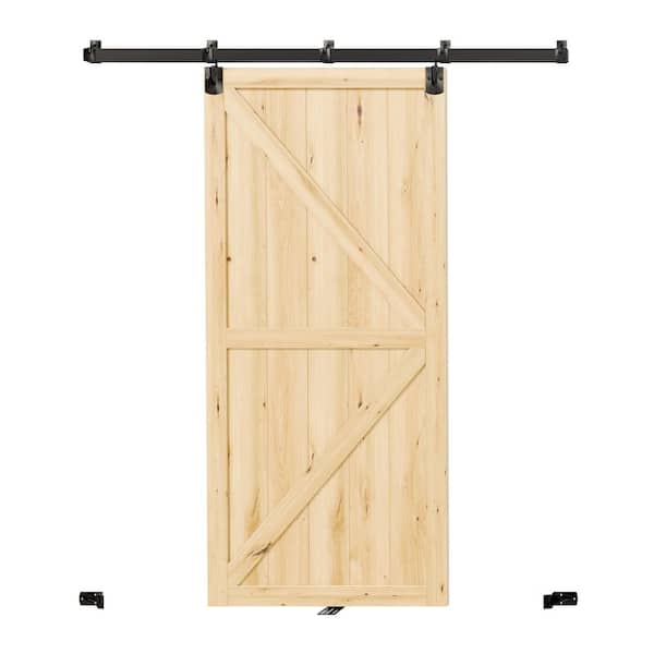 TENONER 36 in. x 84 in. K-Shaped Solid Pine Wood Light Brown Primed ...