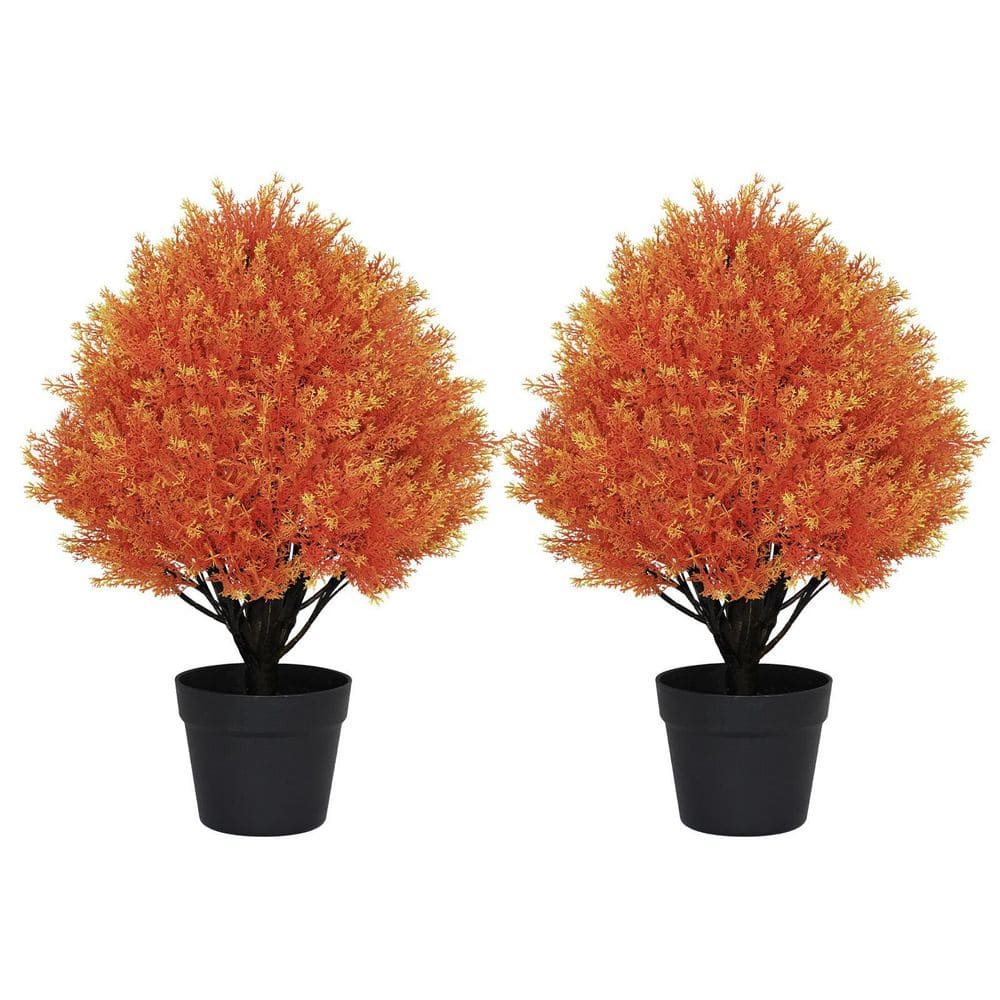 poetree 2 ft. Fall Artificial Cedar Ball Topiary Bushes Potted Tree (2 ...