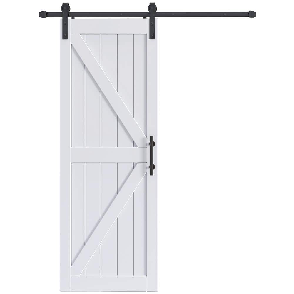 easelife 30 in. x 84 in. British K Shape White MDF Sliding Barn Door ...