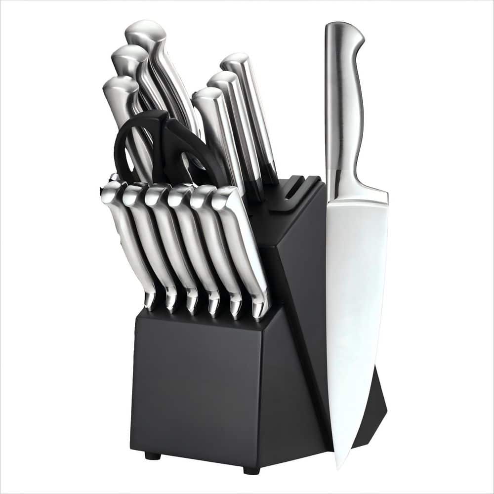 Wudkey 14-Piece Stainless Steel Knife Block Set with Block, Chef ...