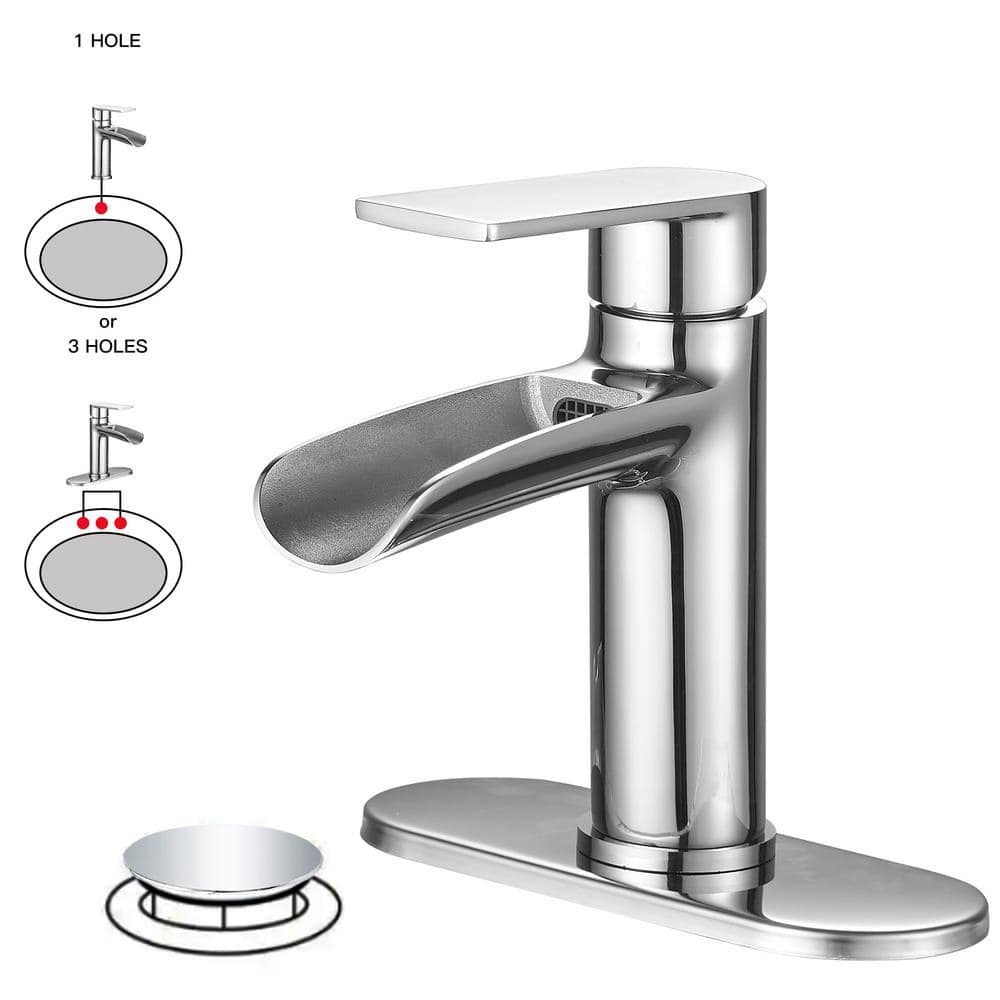 BWE Single Hole Single-Handle Bathroom Faucet With Supply Hose in ...