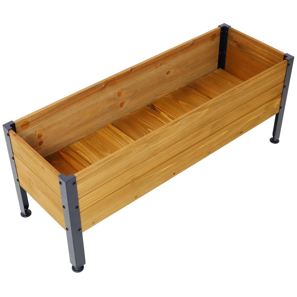 WTVWTV 37 x 12.75 x 14. 75 in. Wood Brown Outdoor Rectangular Planters ...
