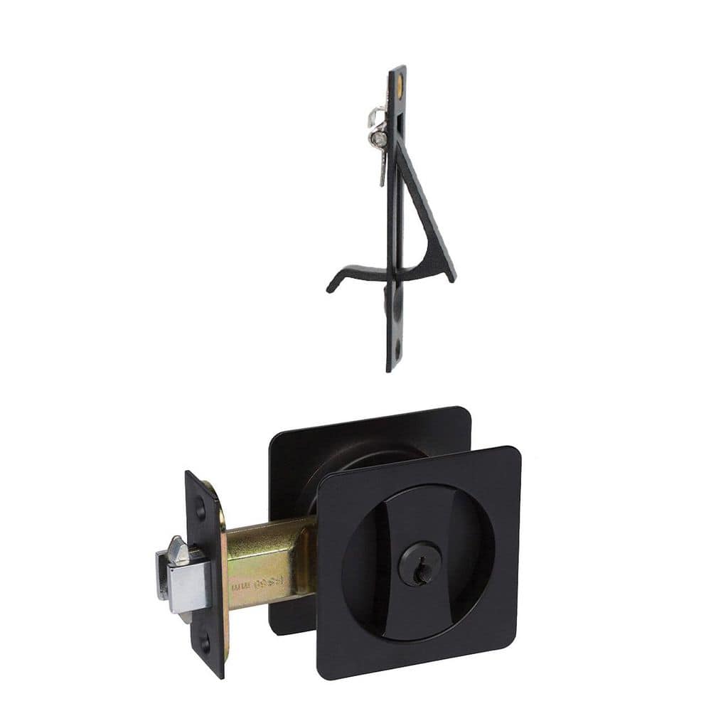 DELANEY HARDWARE Contemporary Square Black Entry Door Sliding Pocket ...