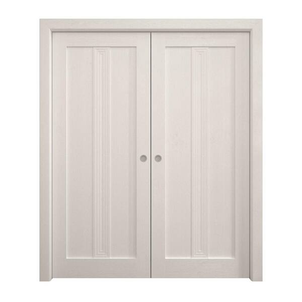 Sartodoors 36 in. x 84 in. Painted White Oak Solid Wood Double Pocket ...
