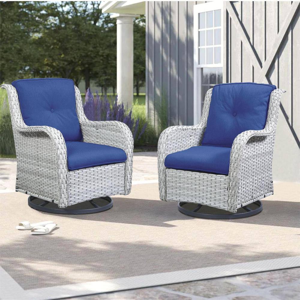 Gymojoy Carolina 2-Person Wicker Outdoor Glider with Blue Cushion PW071 ...
