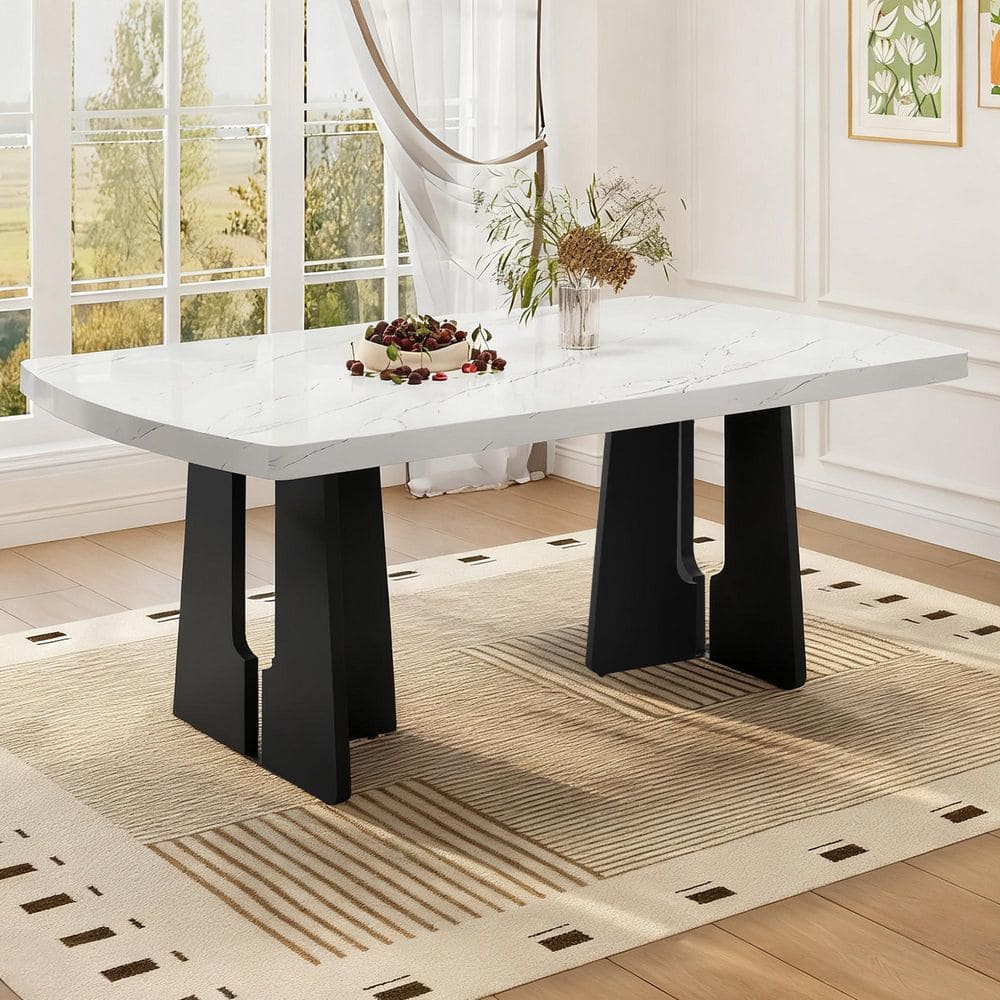 Noble House Turner Modern White Plus Black Faux Marble 63 in. Trestle ...