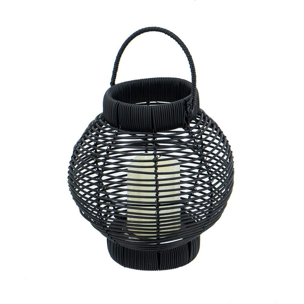 10 in. x 9 in. Plastic Black Small Classic Lantern with White LED ...