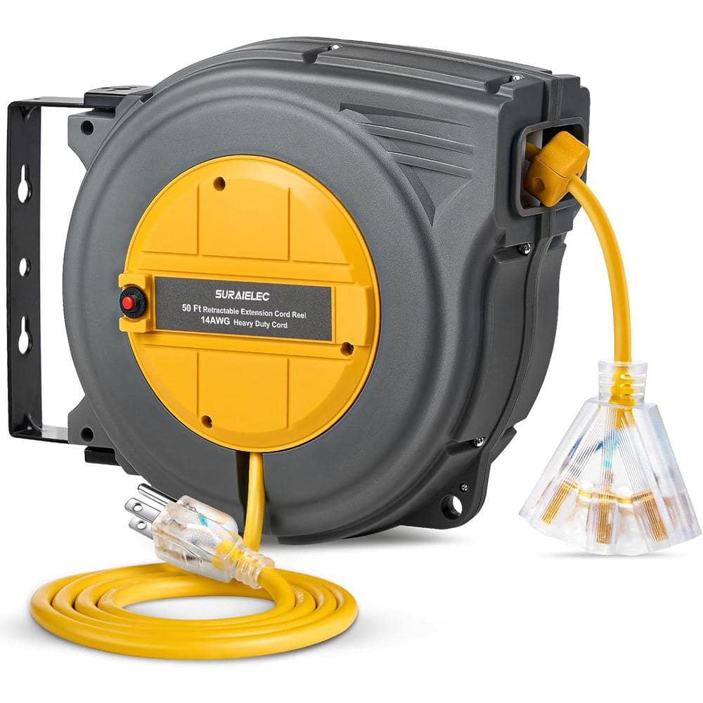 Lukyamzn 50 ft. 14/3 14 Gauge 13 Amp Retractable Extension Cord Reel ...