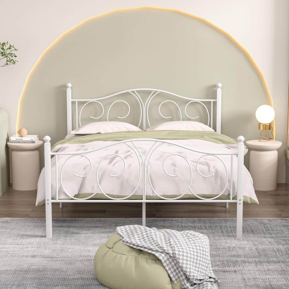 Reviews for VECELO Modern Bed Frame White Metal Frame Full Platform Bed ...