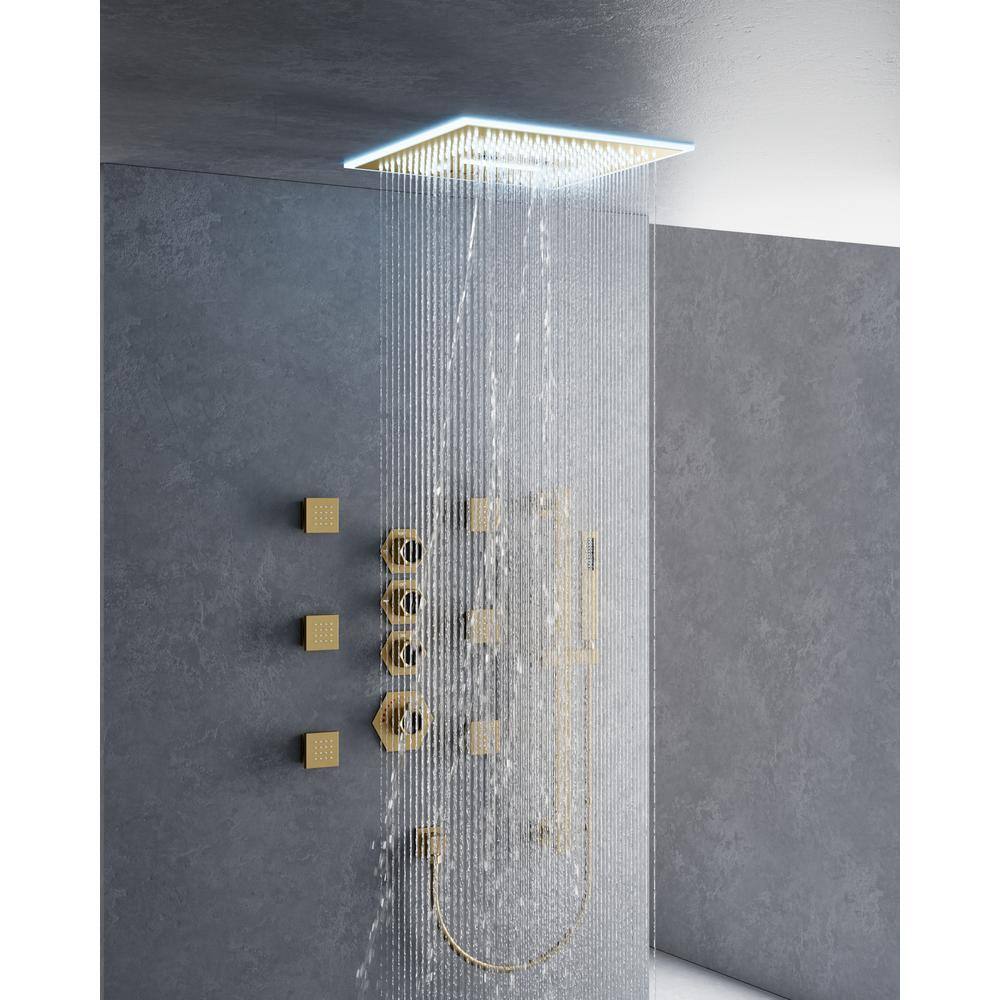 YAWWALK Thermostatic 17-Spray 16 in. Square LED Mood Lighting Bluetooth ...