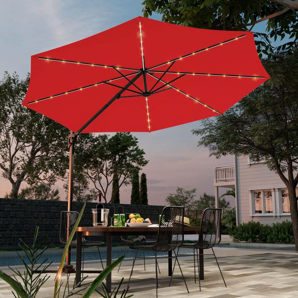 JOYESERY 10 ft. LED Round Metal Cantilever Patio Umbrellas with 360 ...