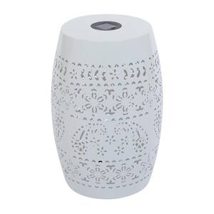 Noble House Pearla White Iron Outdoor Patio Side Table with Solar ...