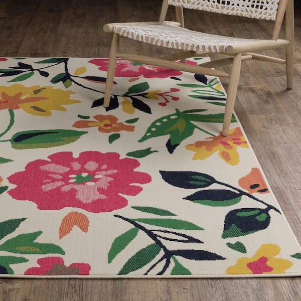 AVERLEY HOME Hibiscus Ivory/Multi 6 ft. x 9 ft. Vibrant Floral ...