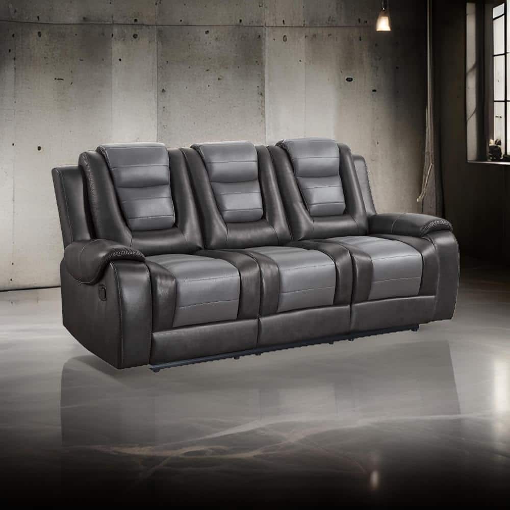 Benjara Istro 80.5 in. Rolled Arm Faux Leather Rectangle Dual Manual ...