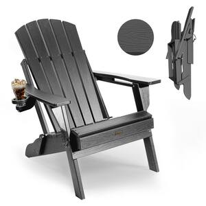 Mximu Navy HDPE Outdoor Folding Plastic Adirondack Chair with Cupholder ...