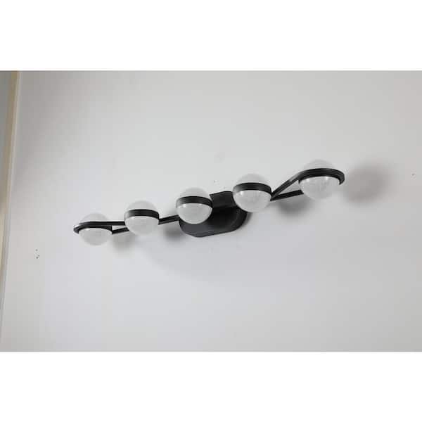 ANGELES HOME 35.4 in. 5 Bulb Black Gold Modern LED Vanity Light Bar ...