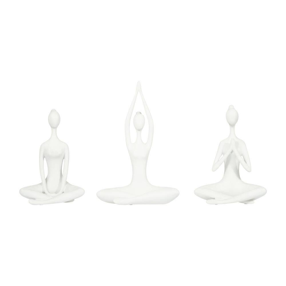 Liv & Skye White 8.5 in. X 10 in. Resin Yoga Ladies Figurine (Set of 3 ...