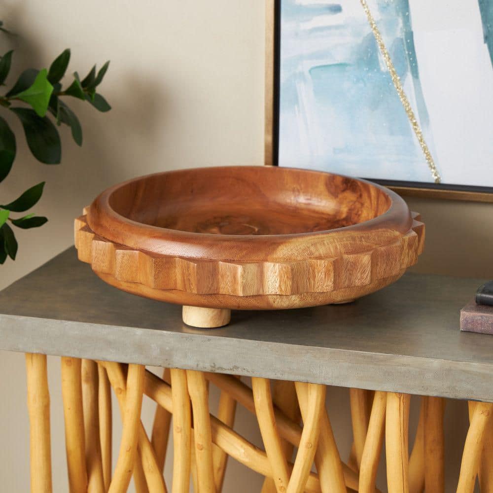 Litton Lane Brown Handmade Wood Gear Decorative Bowl with Peg Leg 18319 ...