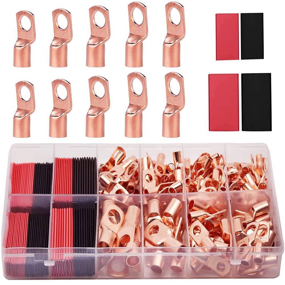 100-Pack AWG 6 8 10 12 Copper Ring Terminals with Heat Shrink Tubing ...