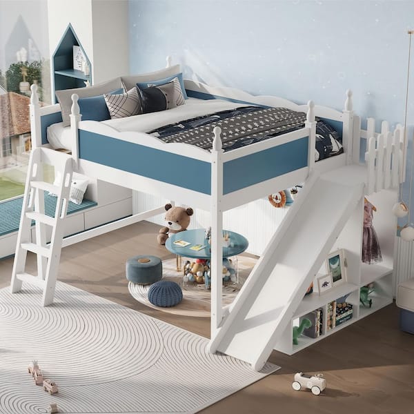 Reviews for Harper & Bright Designs Blue and White Queen Solid Wood ...
