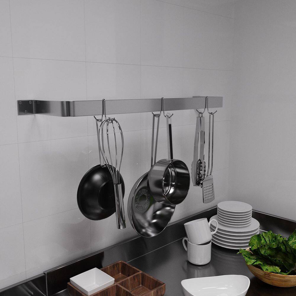 AMGOOD 36 in. Wall-Mounted Stainless Steel Single-Line Pot Rack AMG SPR ...
