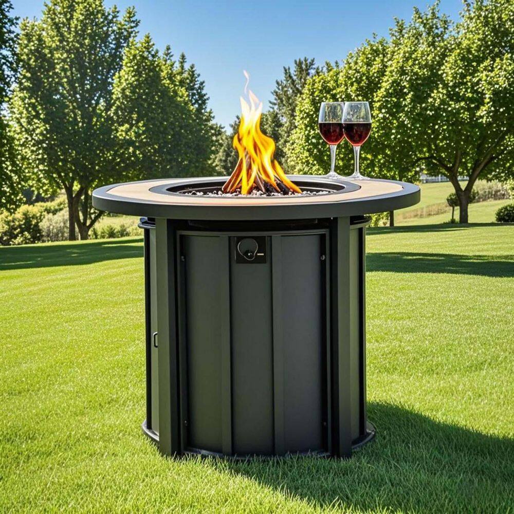 30 in. Propane Gas Fire Pit Table 50000 BTU Round Steel Fire Pit with ...