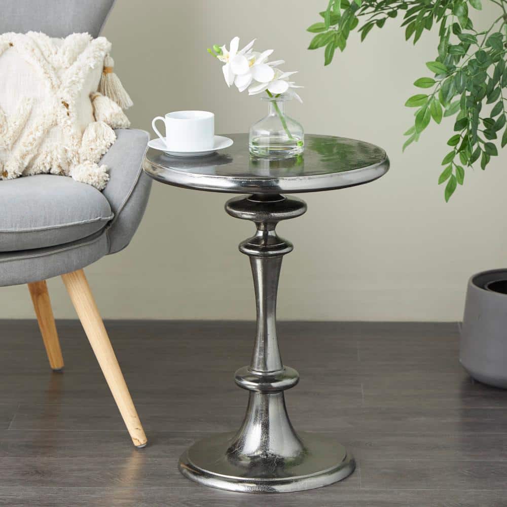 Litton Lane 18 in. Black Turned Style Large Round Aluminum End Table ...