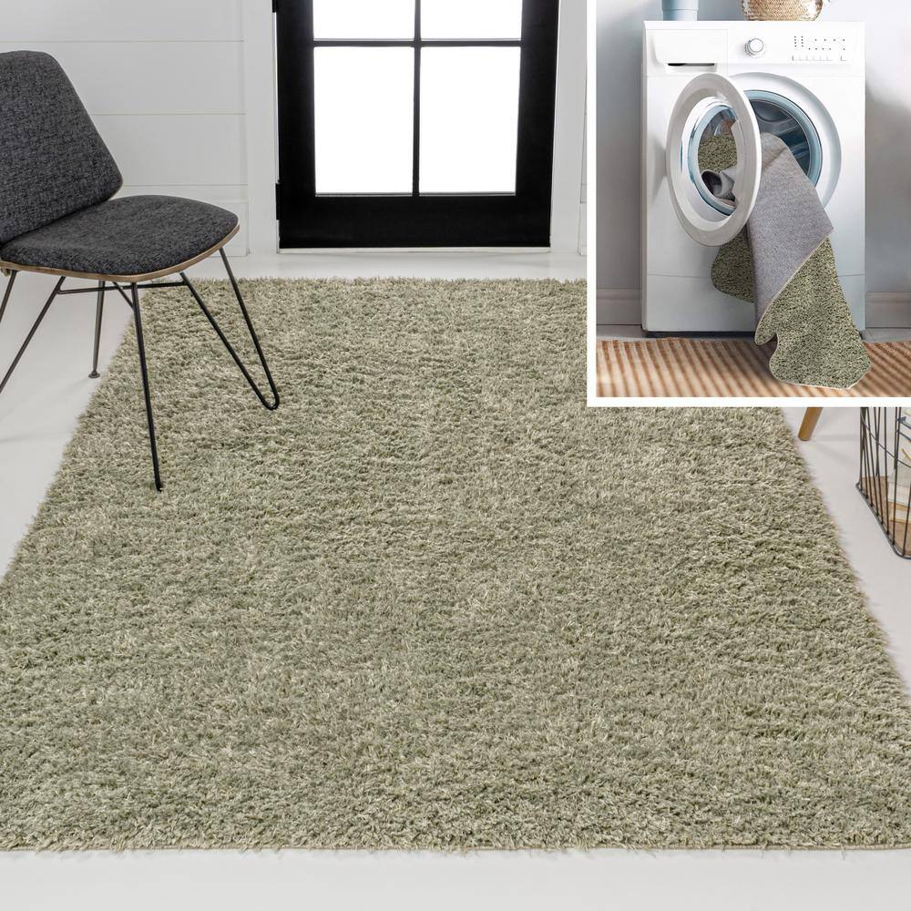 JONATHAN Y Clayton Coastal Green 8 ft. x 10 ft. Solid Glam Shag Machine ...