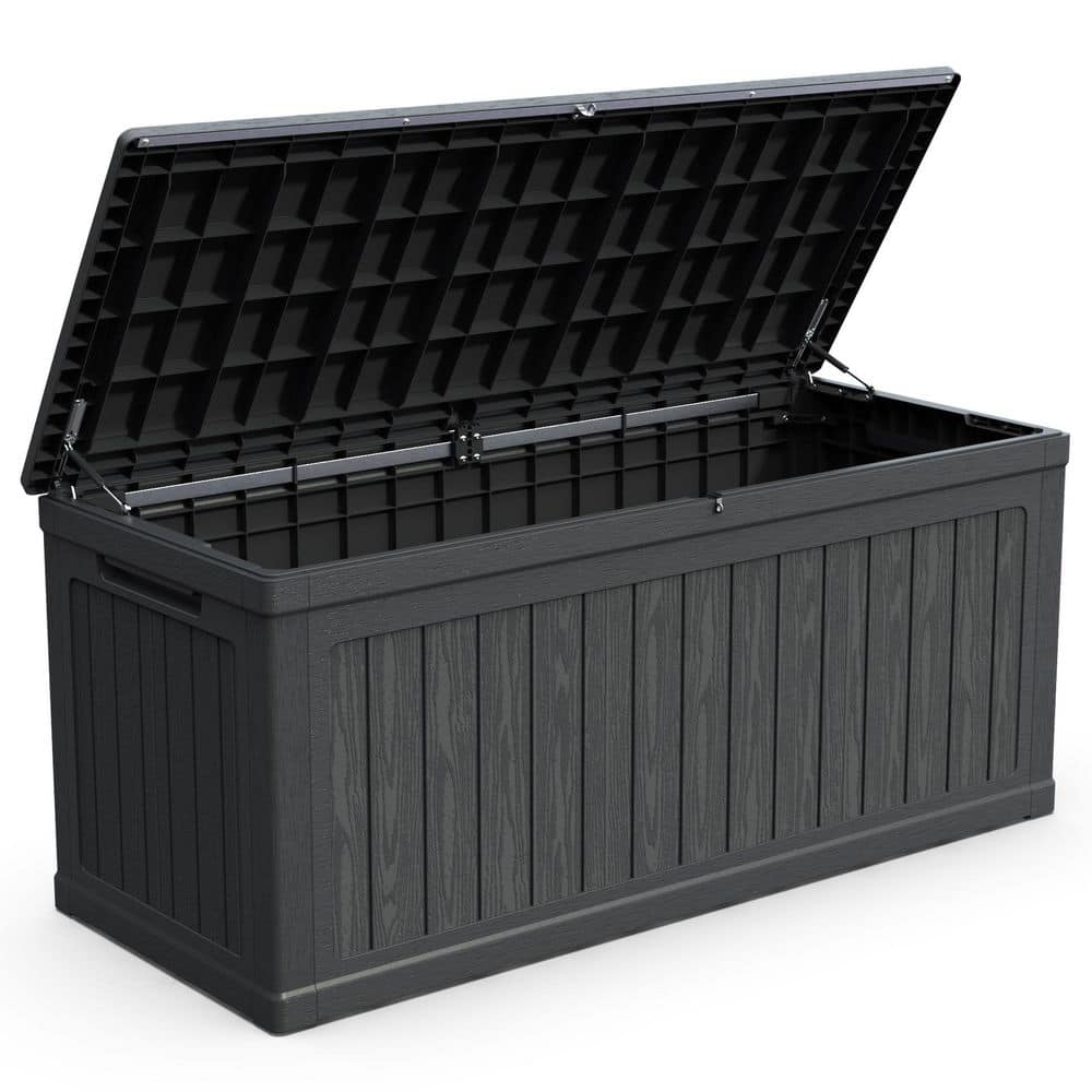 260 gal. Black Metal Outdoor Deck Box with Lockable Lid(68 in. D x 32 ...
