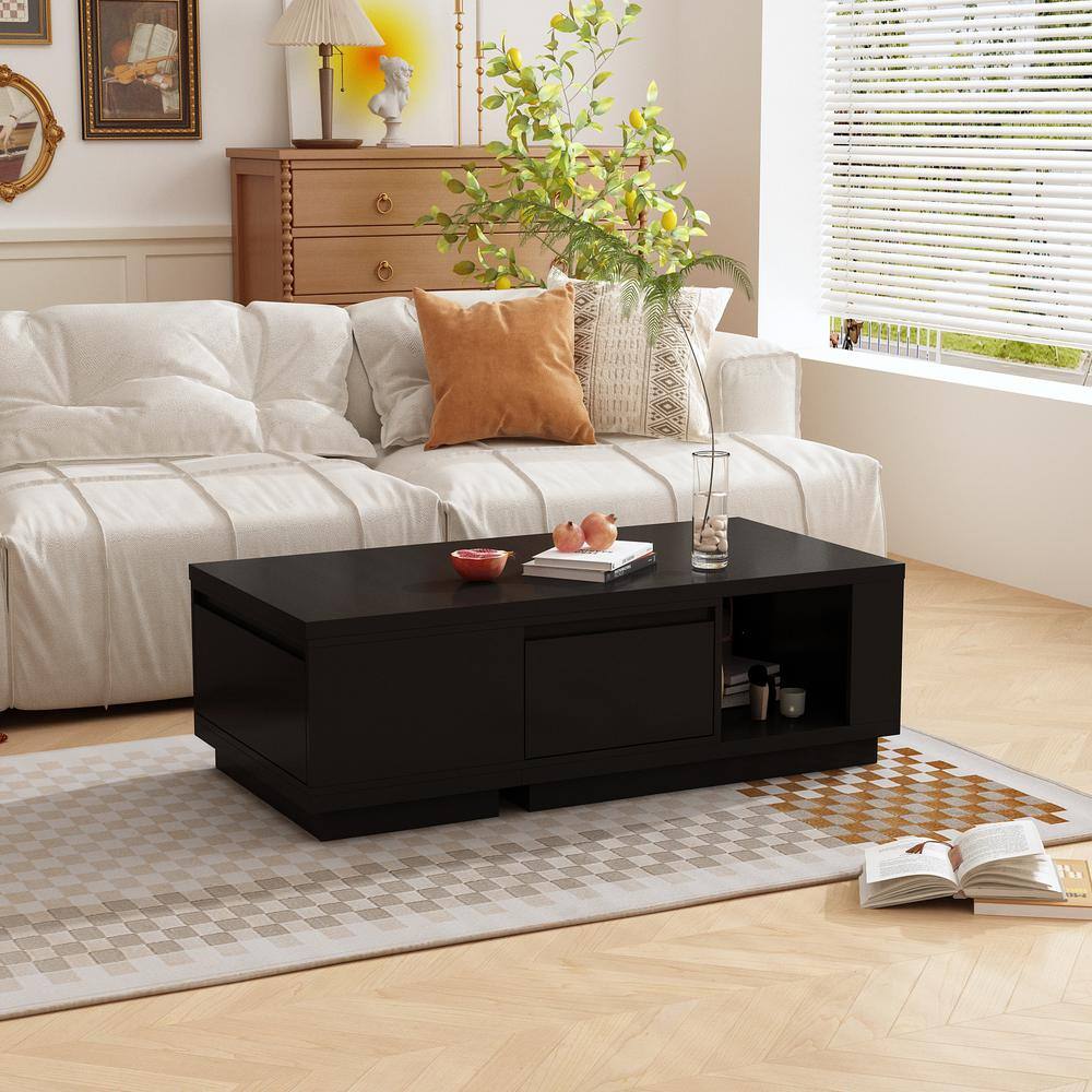 FUFU&GAGA 47.2 in. W Black Rectangle Particle Board Wooden Coffee Table ...