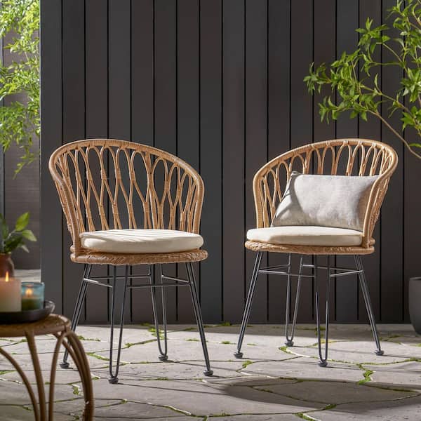 2PCS Metal Outdoor Dining Chiars with Beige Cushion CR-4 - The Home Depot