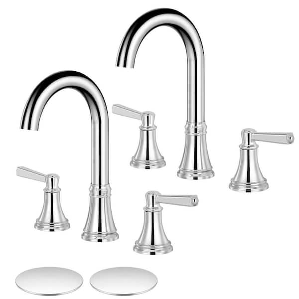 AKLFGN 8 in. Widespread Double-Handle High-Arc Bathroom Faucet with Pop ...