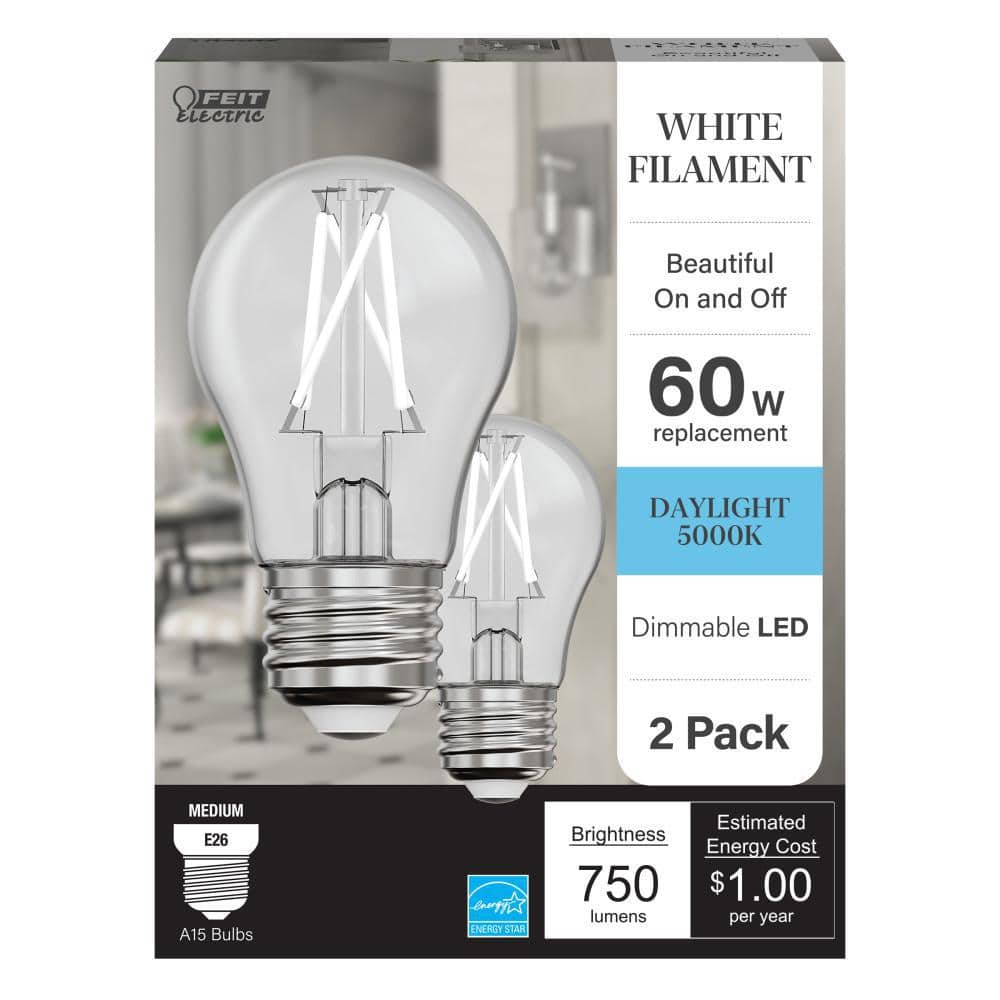 Feit Electric 60-Watt Equivalent A15 Dimmable White Filament CEC Clear ...