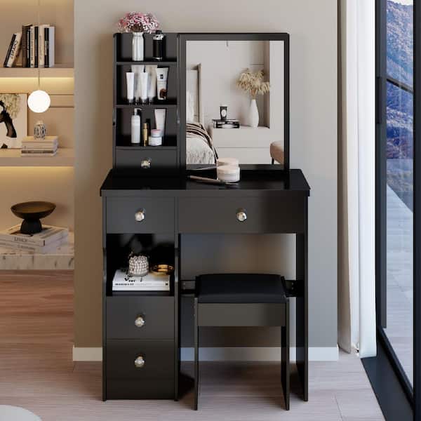 Reviews for Qualler 2 in 1 Black Makeup Vanity Set with Mirror ...