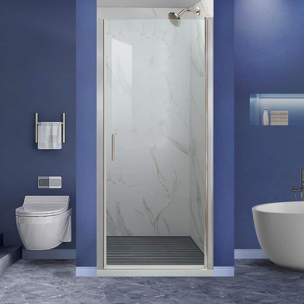 Lonni 34-35.9 in. W x 72 in. H Brushed Nickel Frameless Pivot Shower ...
