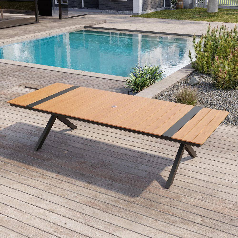 Crestlive Products 118 in. Aluminum Outdoor Dining Table with Umbrella ...