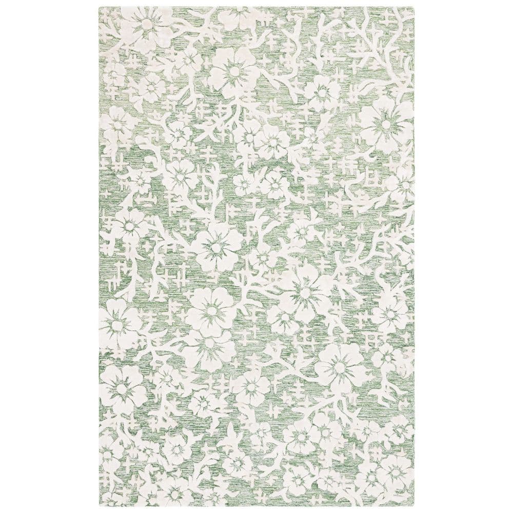SAFAVIEH Glamour 6 ft. x 9 ft. Green/Ivory Distressed Floral Area Rug ...